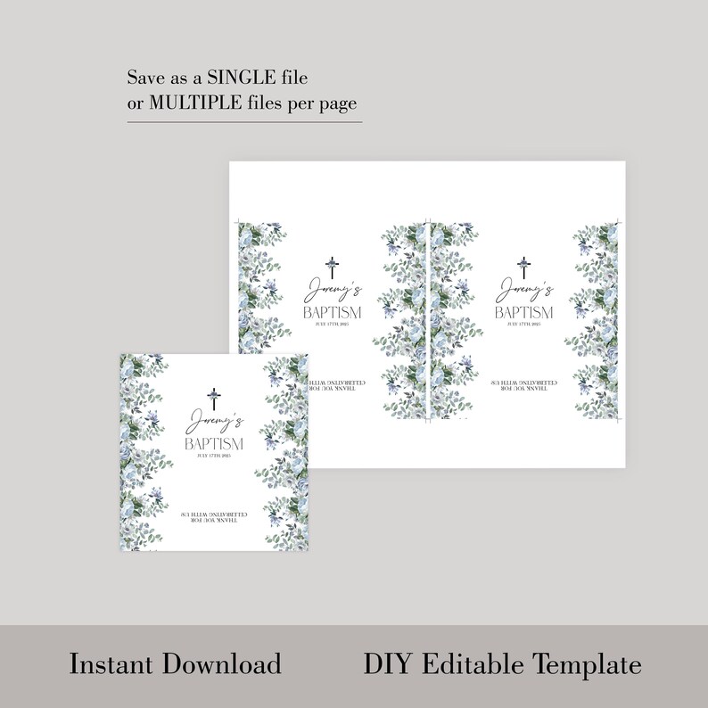 Blue Floral Chocolate Bar Wrapper Template Boy Baptism - Etsy