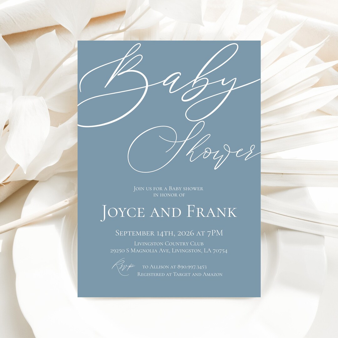Blue Baby Shower Invitation Template Modern Baby Shower Editable Boy ...