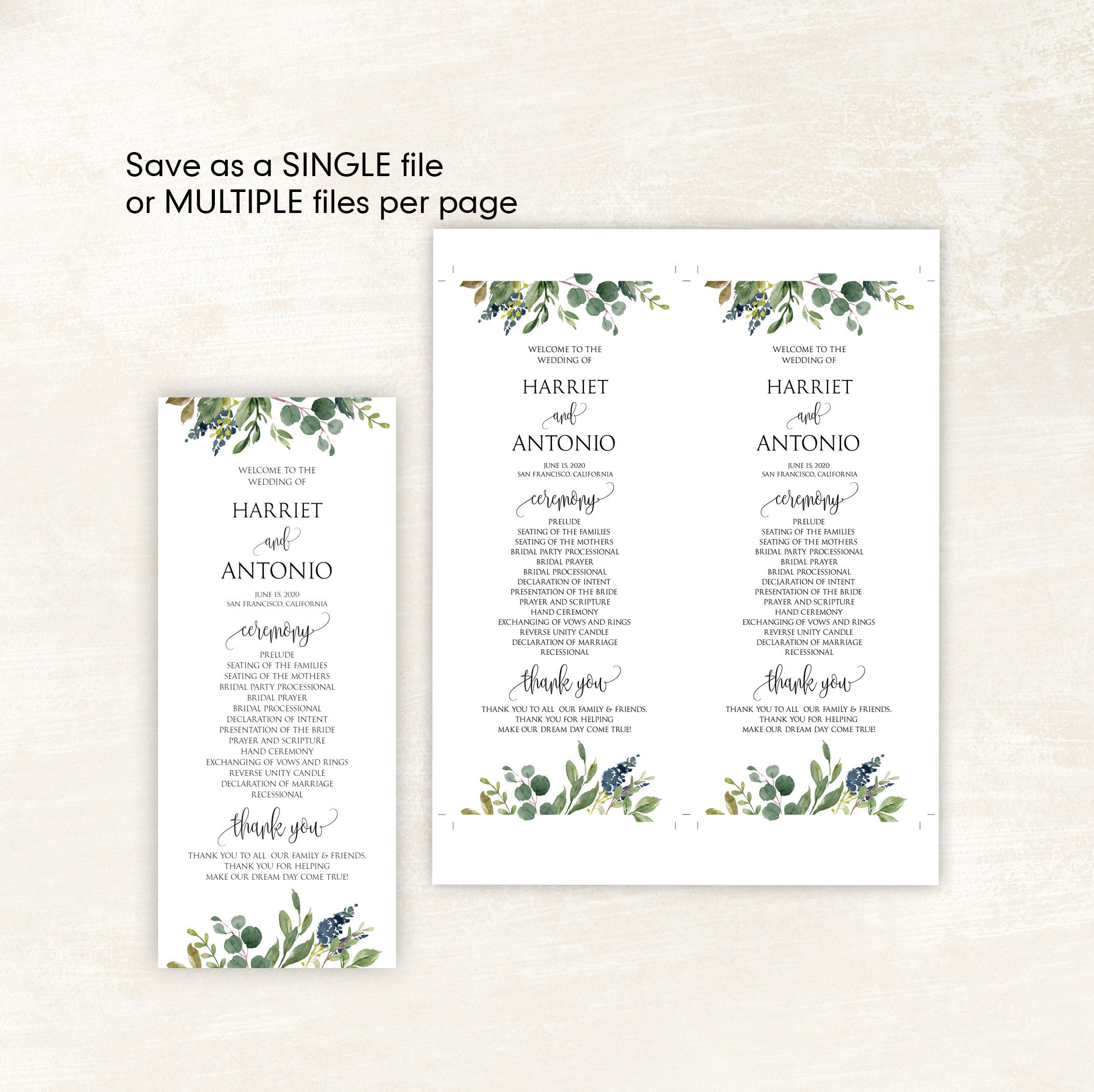 Greenery Wedding Program Template Greenery Wedding Programs | Etsy