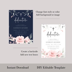 Blush Rose Dedication Invitation Template, Girl Dedication Invite, Pink ...