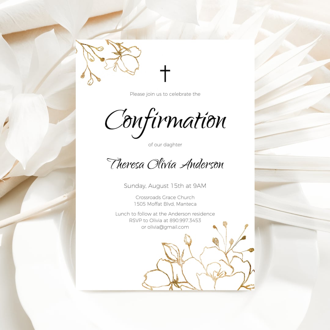 Gold Confirmation Invitation Template, Girl Confirmation Invite ...