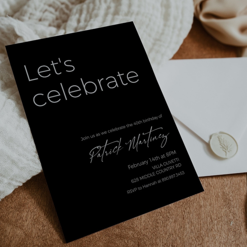 Male Birthday Invitation Black and White Invite 100% - Etsy