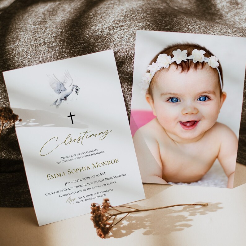 Christening Invitation With Dove Religious Invitation Olive Branch ...