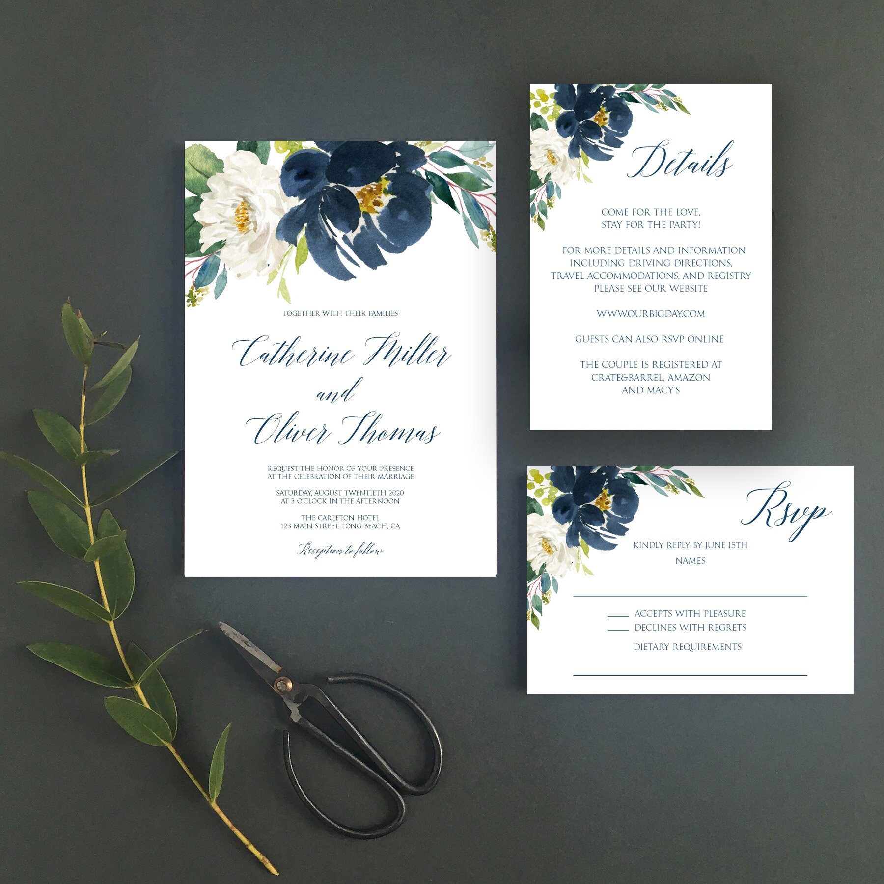 Navy Wedding Invitation Template, Navy Wedding Invite, Editable ...