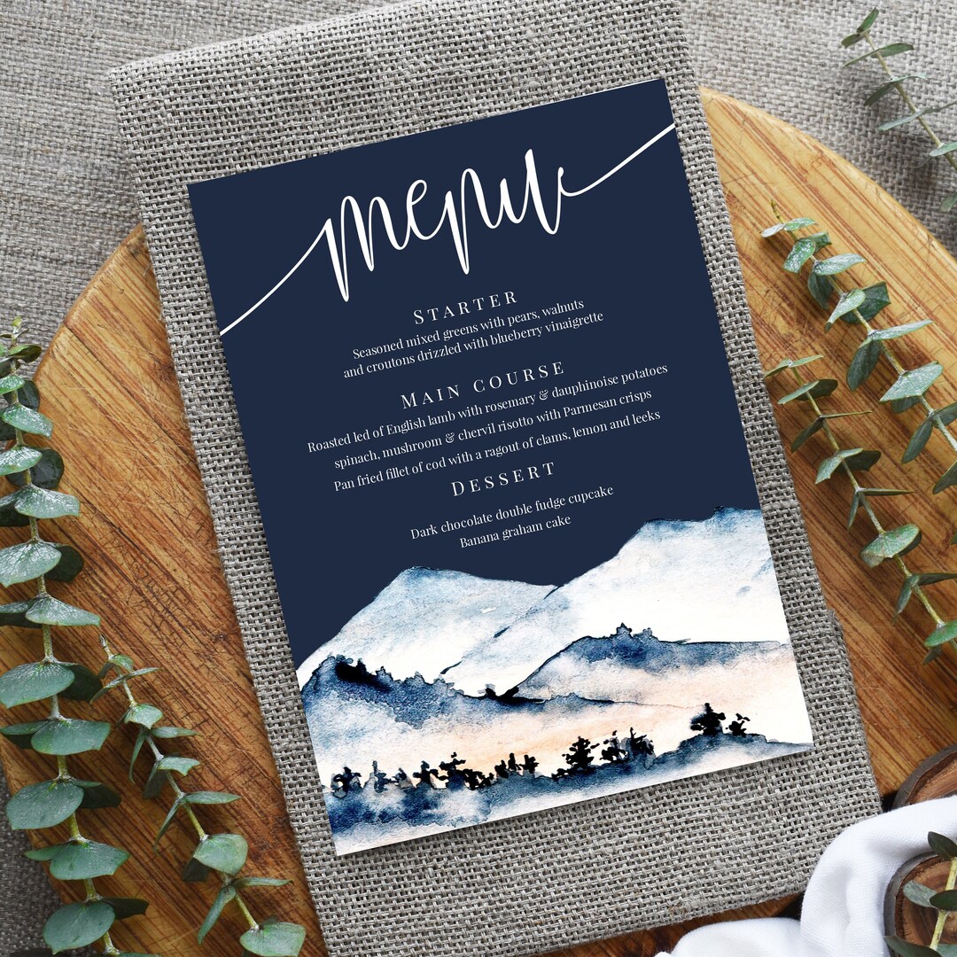 Mountain Menu Card Template 5x7 Menu Card Forest Menu Cards - Etsy