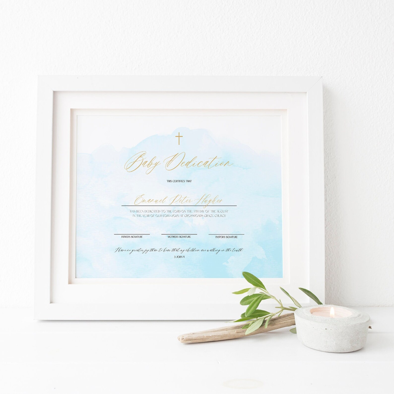 Light Blue Baby Dedication Certificate Template, 100% Editable, Child ...