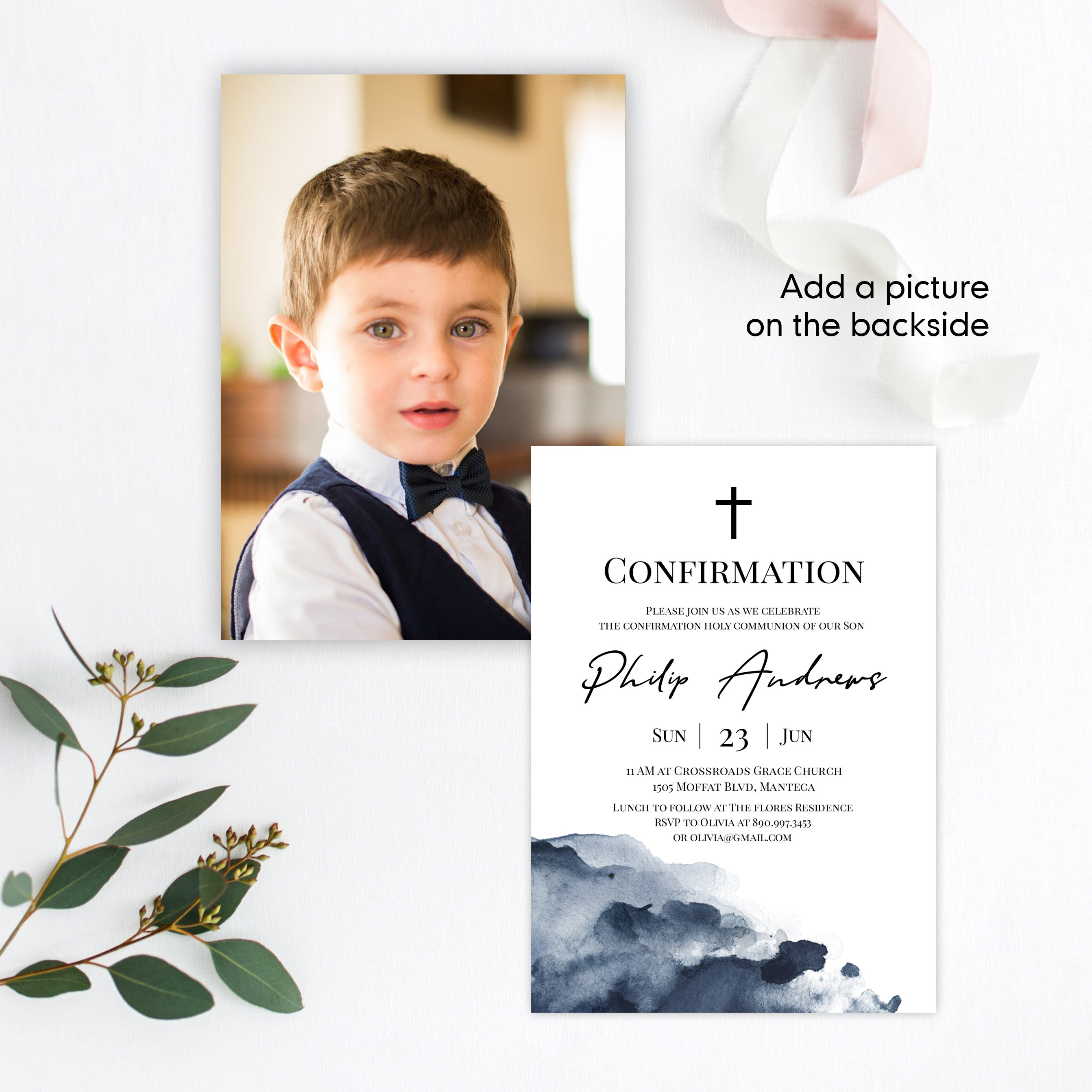 Navy Confirmation Invitation Template 100% Editable - Etsy