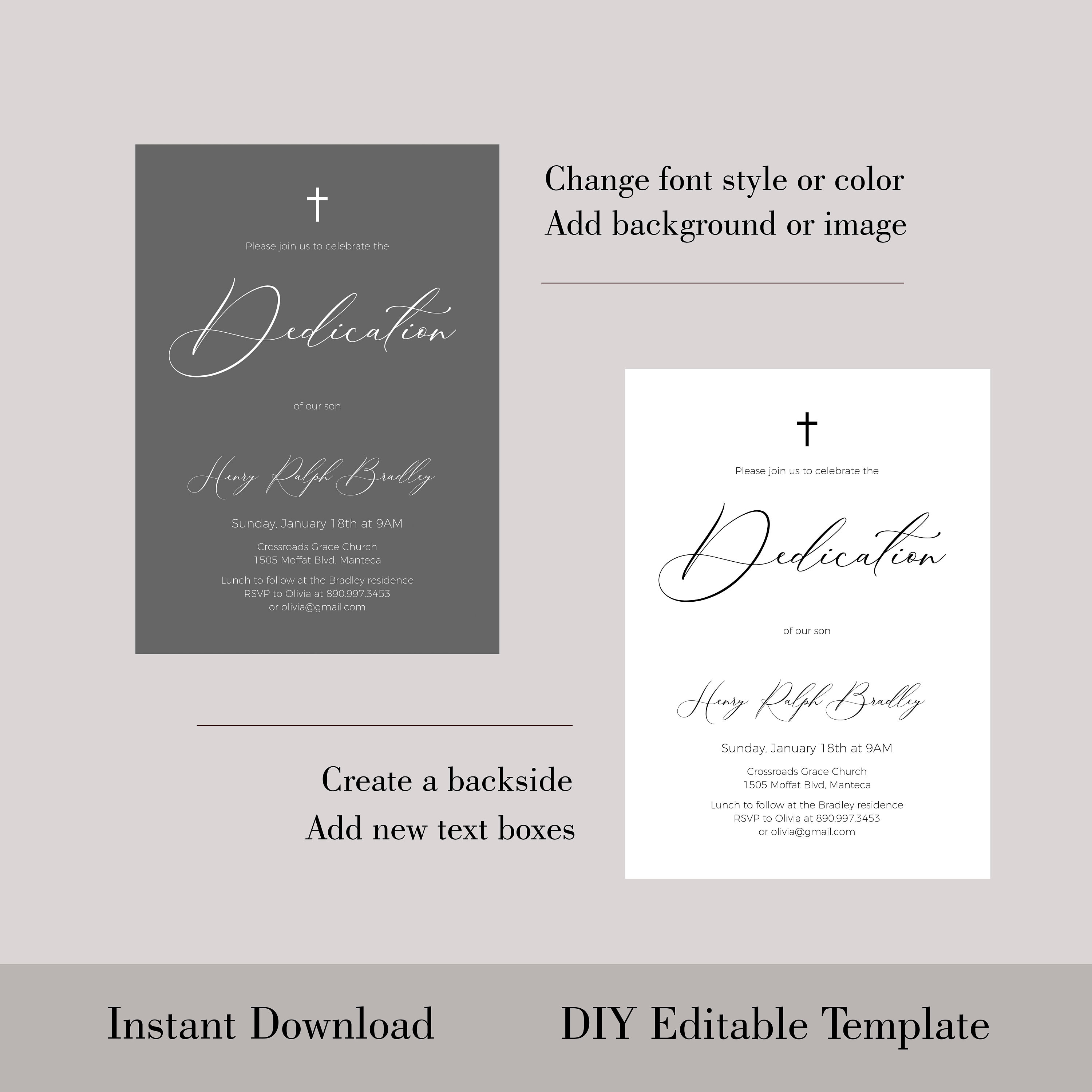 Elegant Dedication Invitation Dedication Template Simple - Etsy
