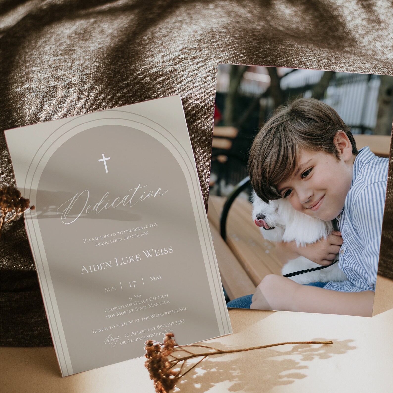 Beige Dedication Invitation Template Dedication With Arch Religious ...