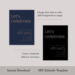 Male Birthday Invitation, Black and White Invite, 100% Editable ...