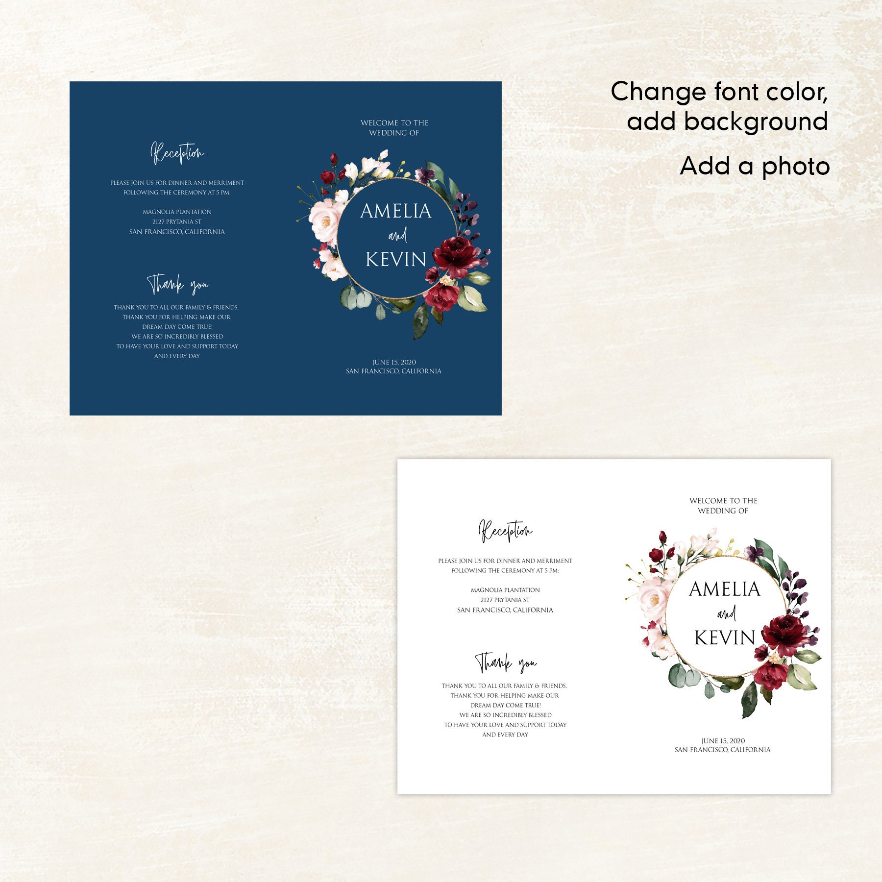 Burgundy Wedding Program Template Folded Booklet Ceremony - Etsy UK