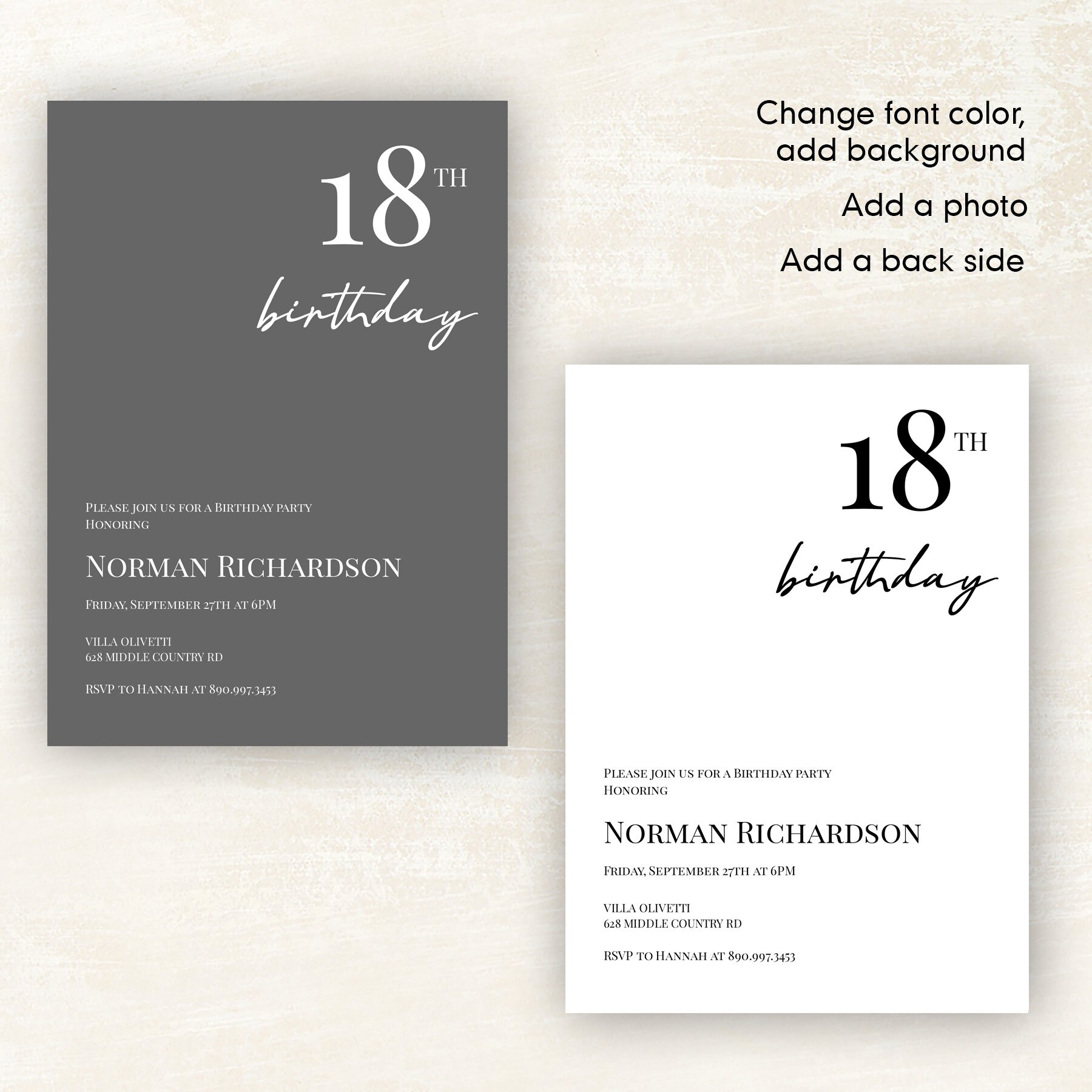 18th Birthday Invitation Template 100% Editable Minimalist | Etsy