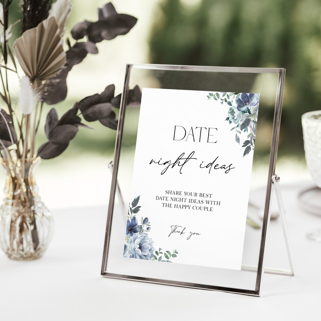 Blue Floral Date Night Ideas Card, Dusty Blue Date Night Ideas Sign ...