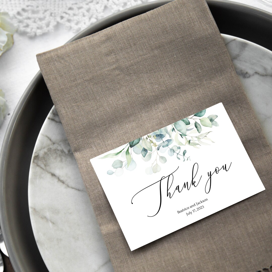 Eucalyptus Thank You Card Template, 100% Editable, Greenery Thank You ...