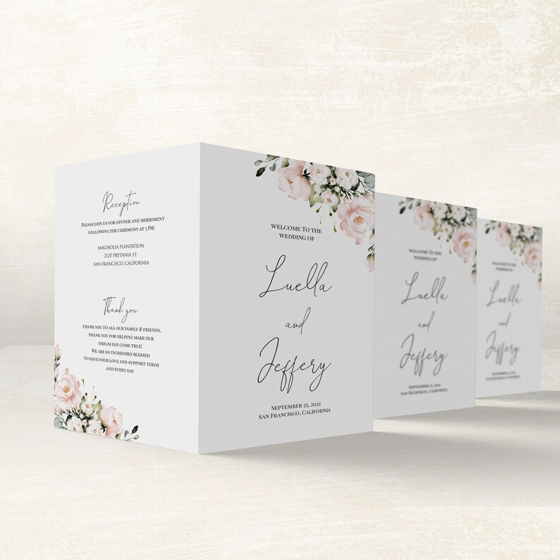 Blush Wedding Program Template Folded Booklet Ceremony - Etsy