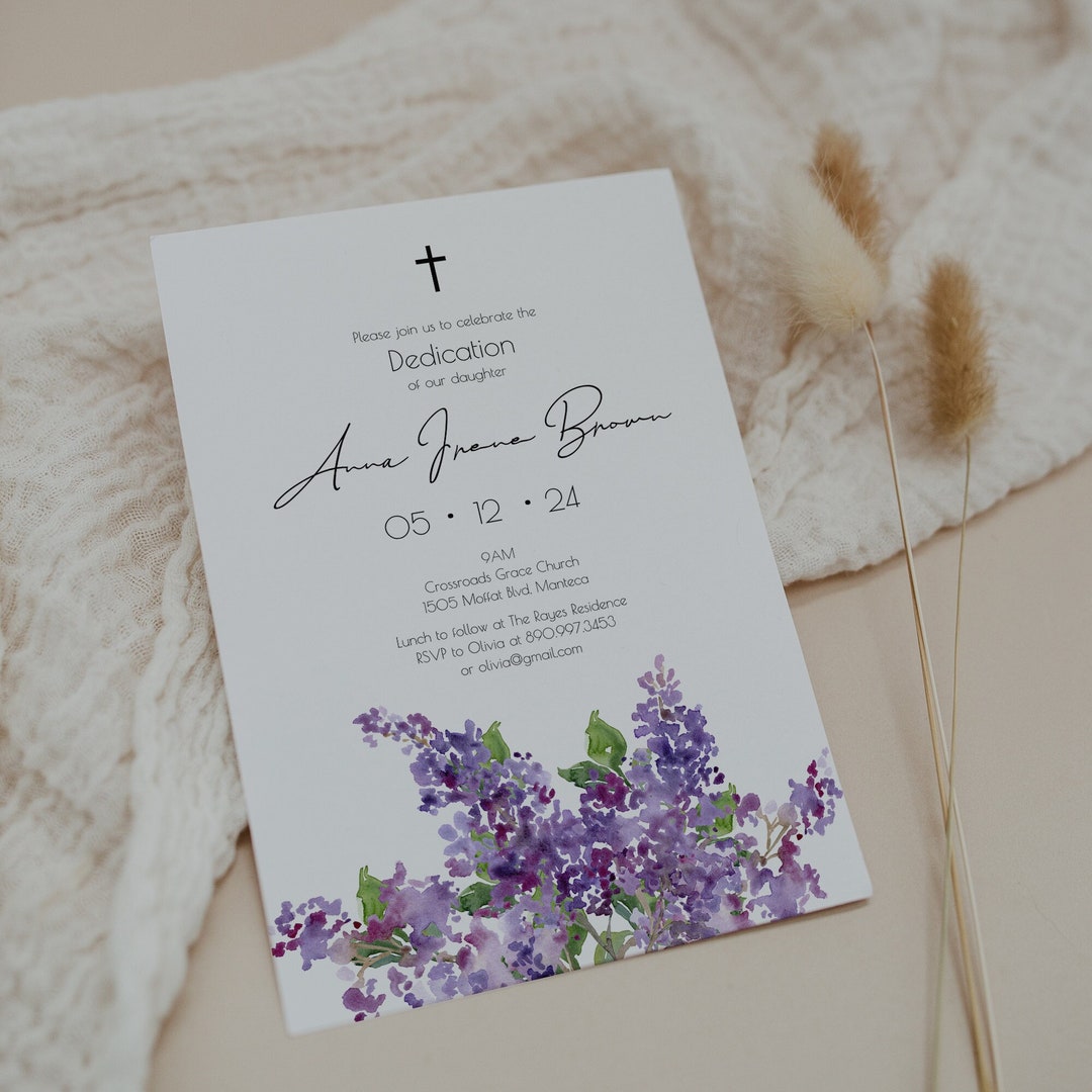 Lilac Floral Dedication Invitation Template, Purple Dedication Invite ...