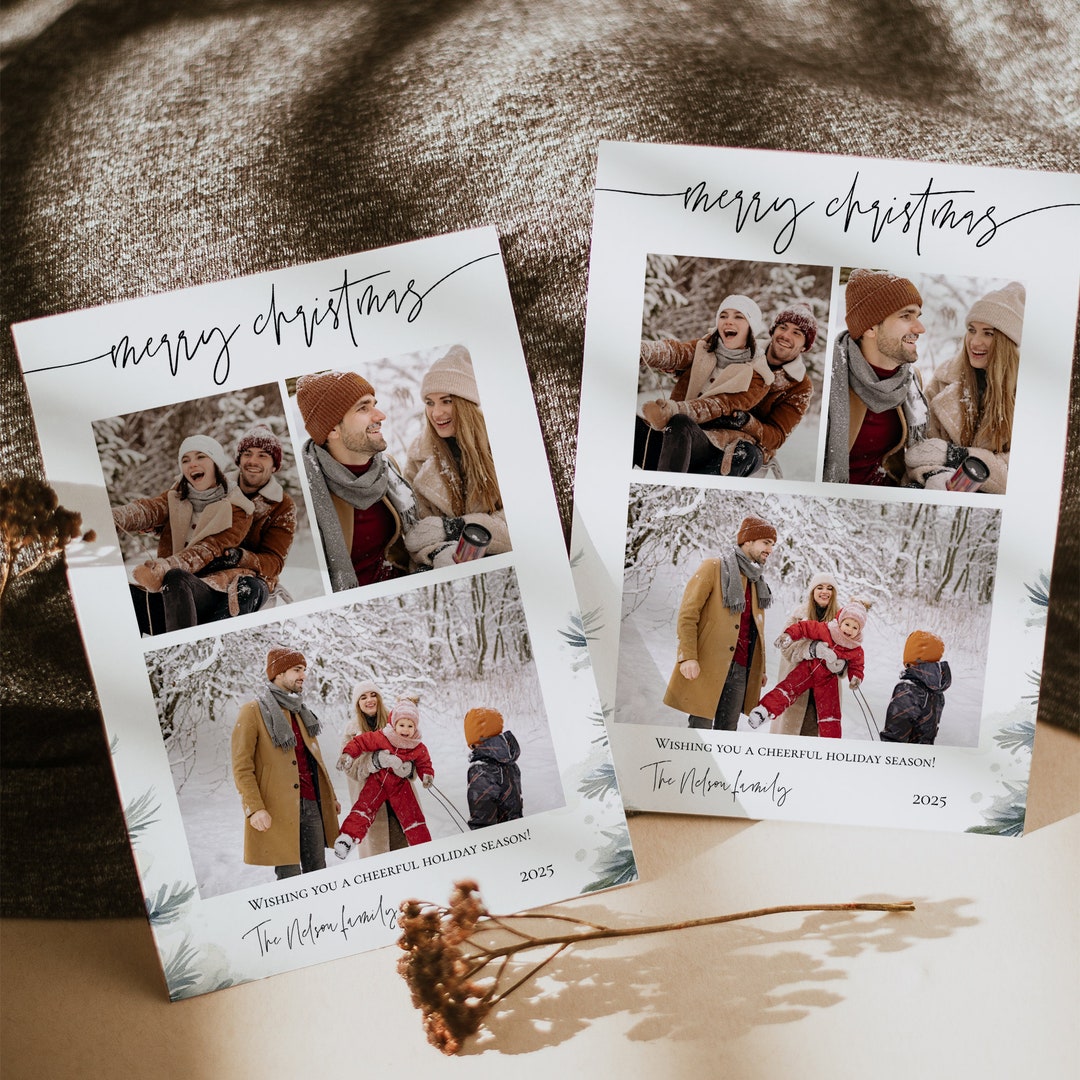 Merry Christmas Photo Template Holiday Cards Printable Happy Holidays ...