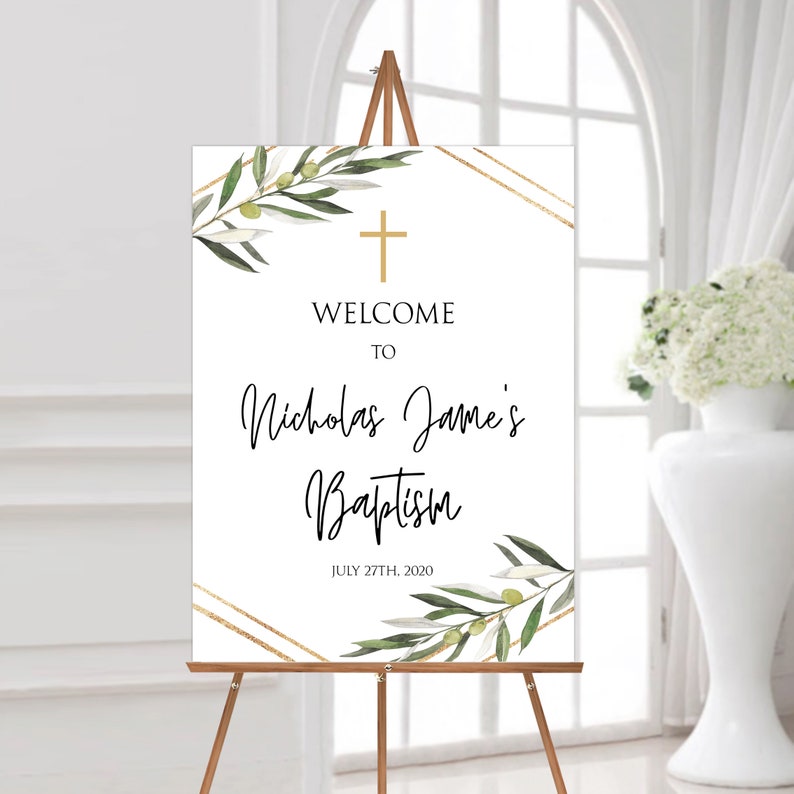 Baptism Welcome Sign Gold Welcome Sign Greenery Baptism | Etsy