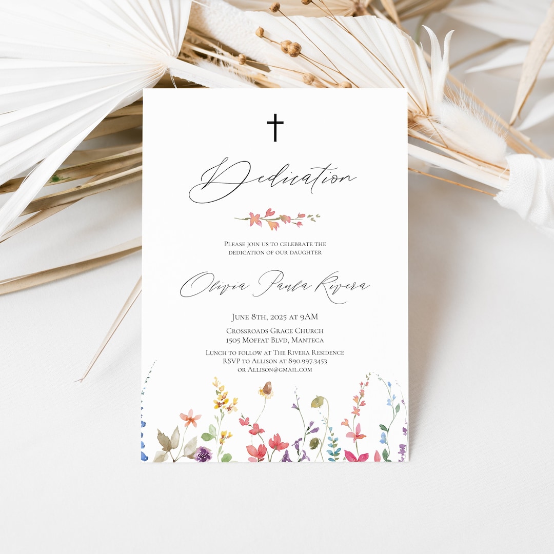 Dedication Invitation Template Download Girl Dedication Wildflower ...