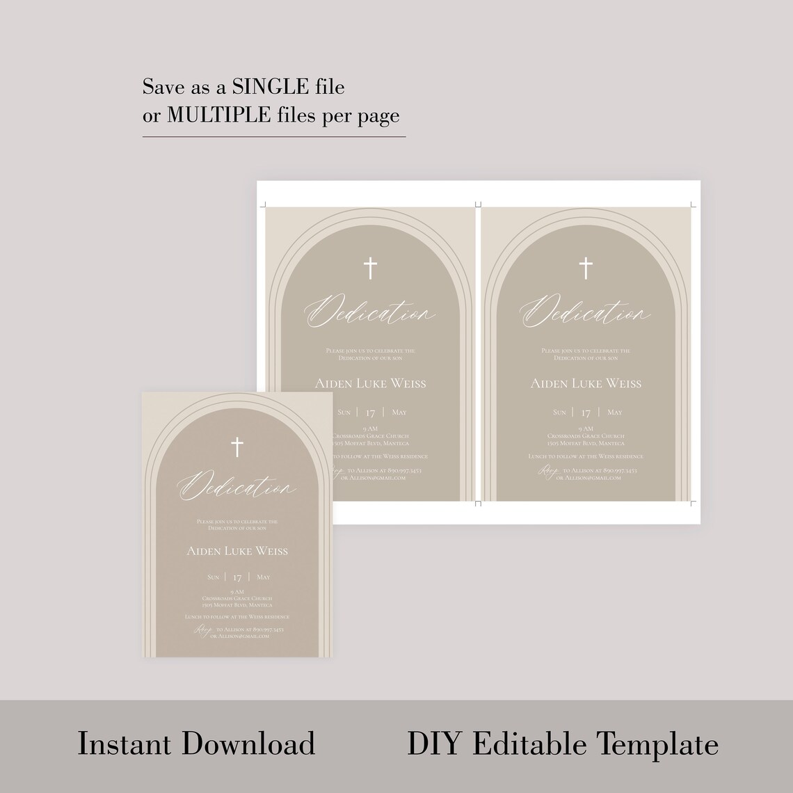 Beige Dedication Invitation Template Dedication With Arch Religious ...