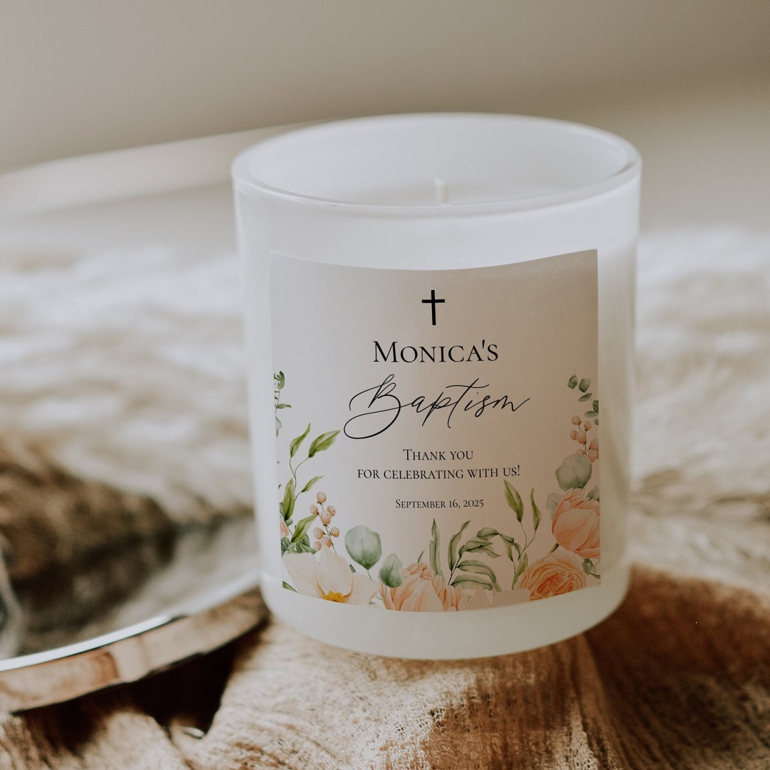 Baptism Candle Label Template Digital Thank You Favor Religious Candle ...