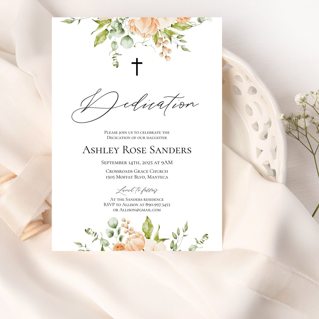 Dedication Invitation Template Digital Dedication Invitation for Girl ...