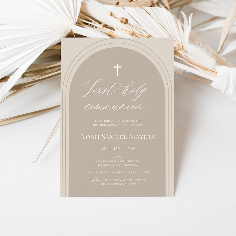 First Holy Communion Invitation Template First Communion With Arch ...