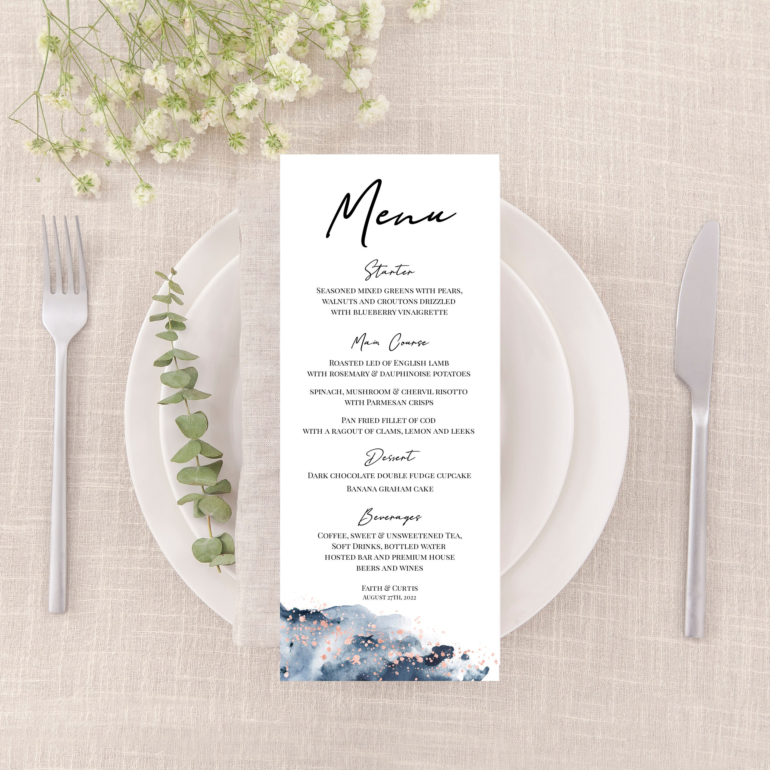 Navy Menu Card Template Menu Template Navy Wedding Menu - Etsy Australia