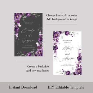 Purple Wedding Program Template Floral Folded Booklet Deep Purple ...