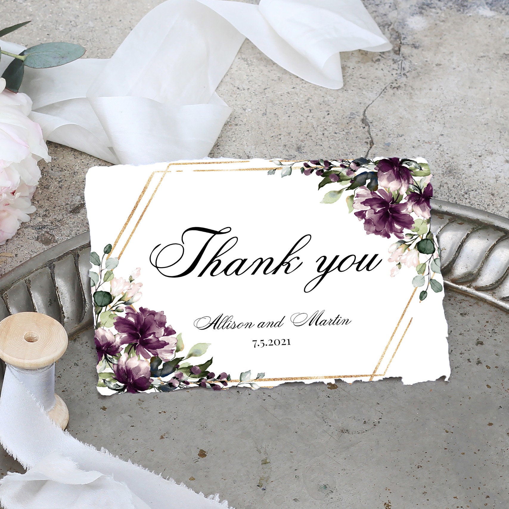 Purple Thank You Card Thank You Card Templett Editable Thank | Etsy