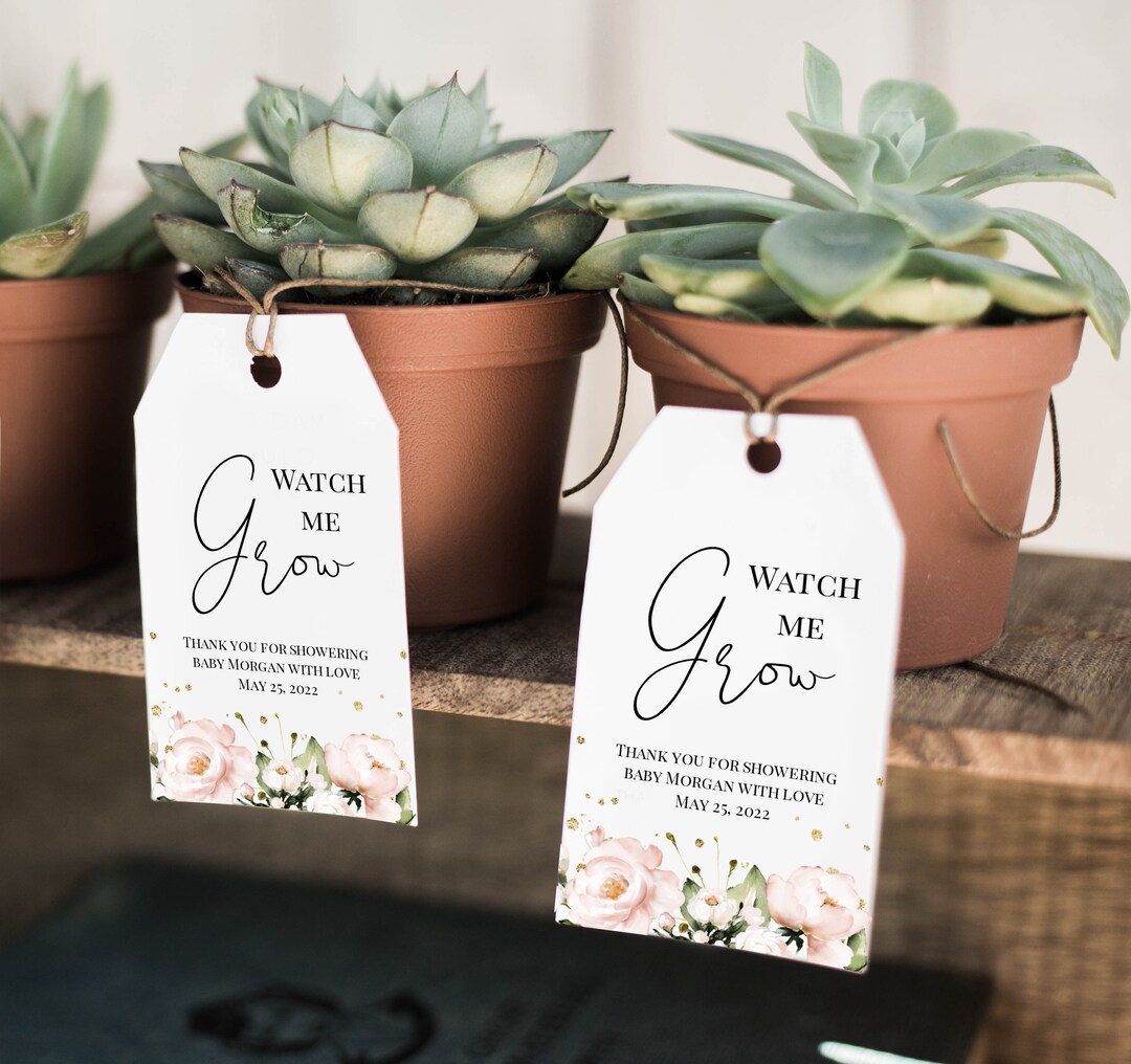 Boho Pink Watch Me Grow Tags Baby Shower Favor Tag Template - Etsy