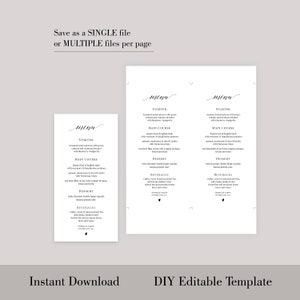 Classic Menu Card Template, Simple Menu, Modern Wedding Menu, 100% ...