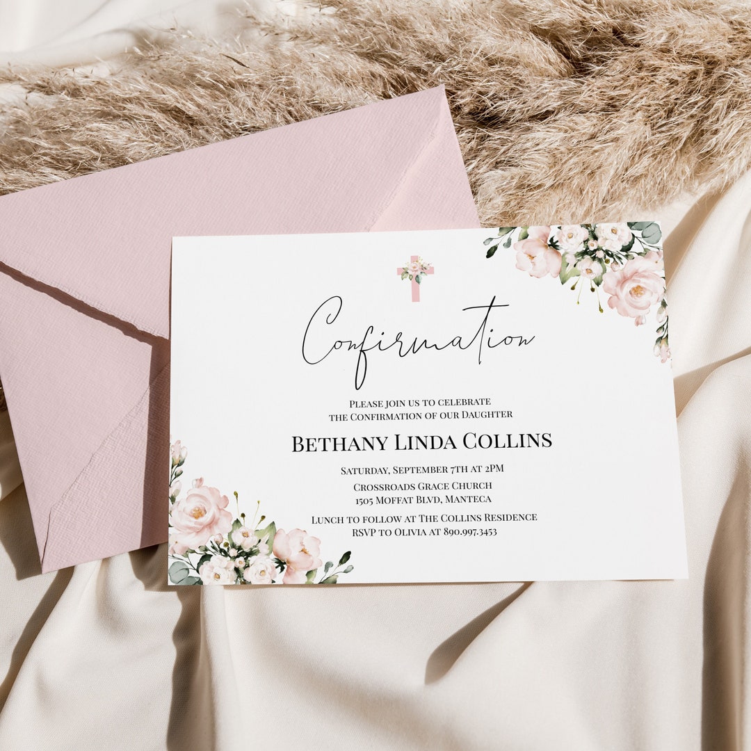 Landscape Rose Confirmation Invitation Template, 100% Editable, Girl ...