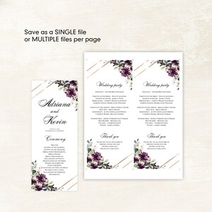 Purple Wedding Program Template, Purple Programs, Printable, DIY ...
