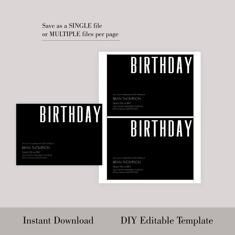 Black Male Birthday Invitation Black and White Invite 100% - Etsy