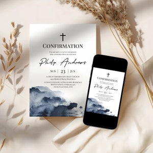 Navy Blue Confirmation Invitation Boy Confirmation Religious Invitation ...