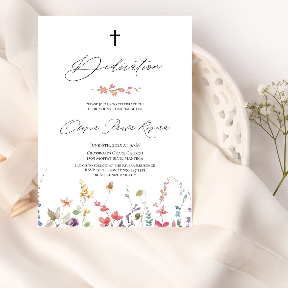 Dedication Invitation Template Download Girl Dedication Wildflower ...