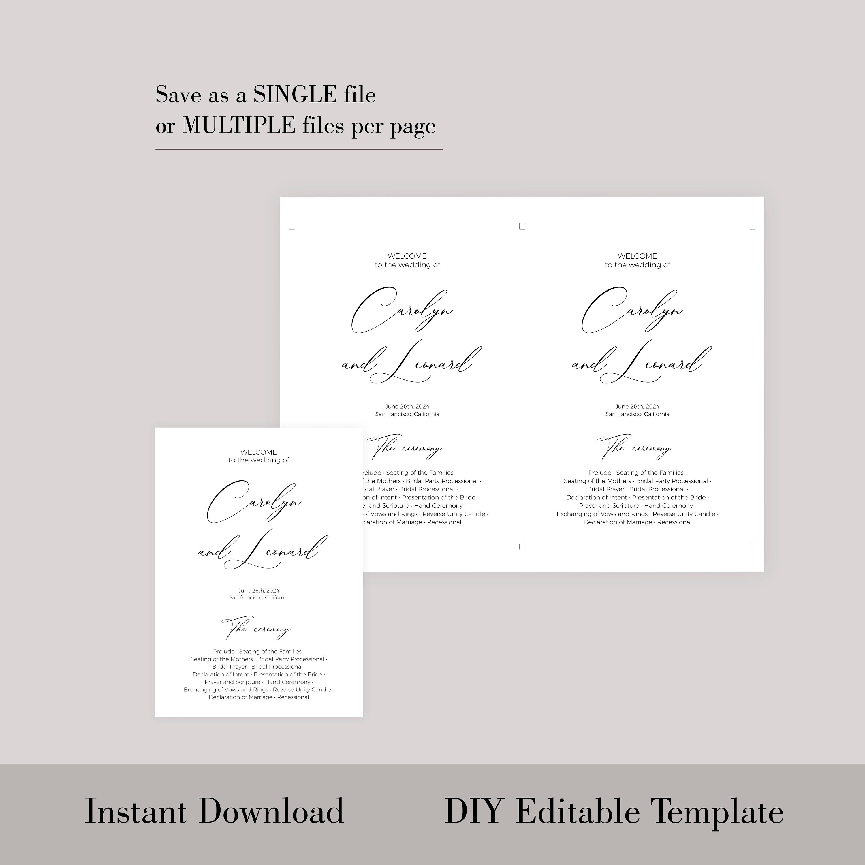 Elegant Fan Program Template Wedding Fan Program 100% - Etsy