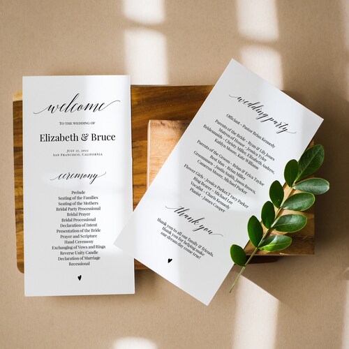Wedding Program Template Elegant Script Wedding Ceremony - Etsy
