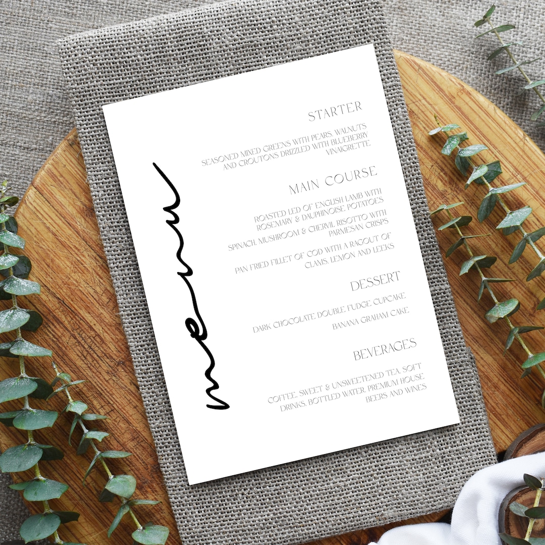 Minimalist Menu Card Template, Simple Menu Cards, Modern Menu, Minimal ...