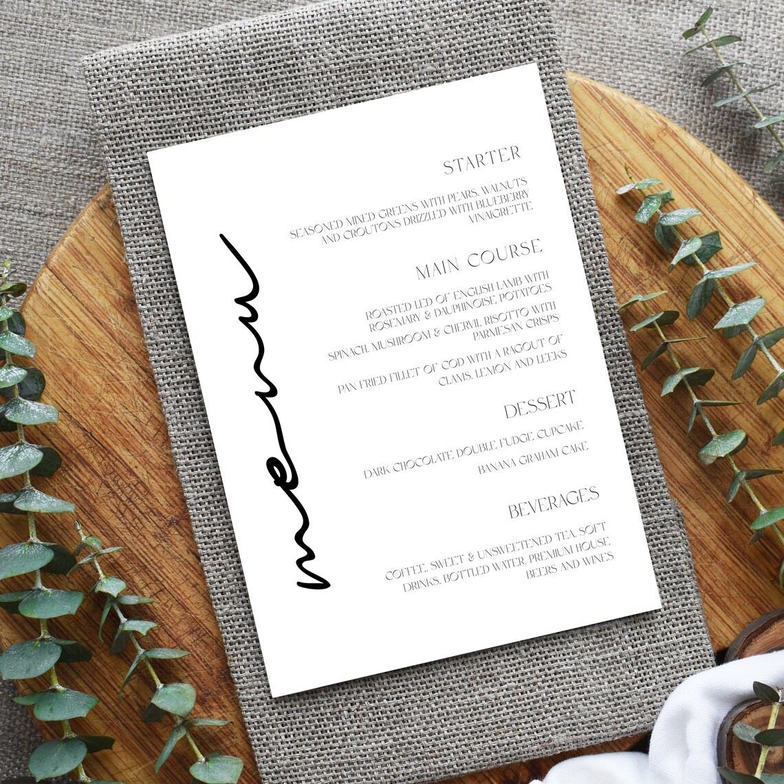 Minimalist Menu Card Template Simple Menu Cards Modern Menu - Etsy