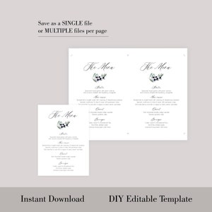 Olive Branch Menu Card Template, 5x7 Menu Card, Greenery Menu, Black ...