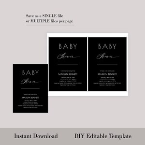 Black Baby Shower Invitation Template, Minimalist Baby Shower, 100% ...