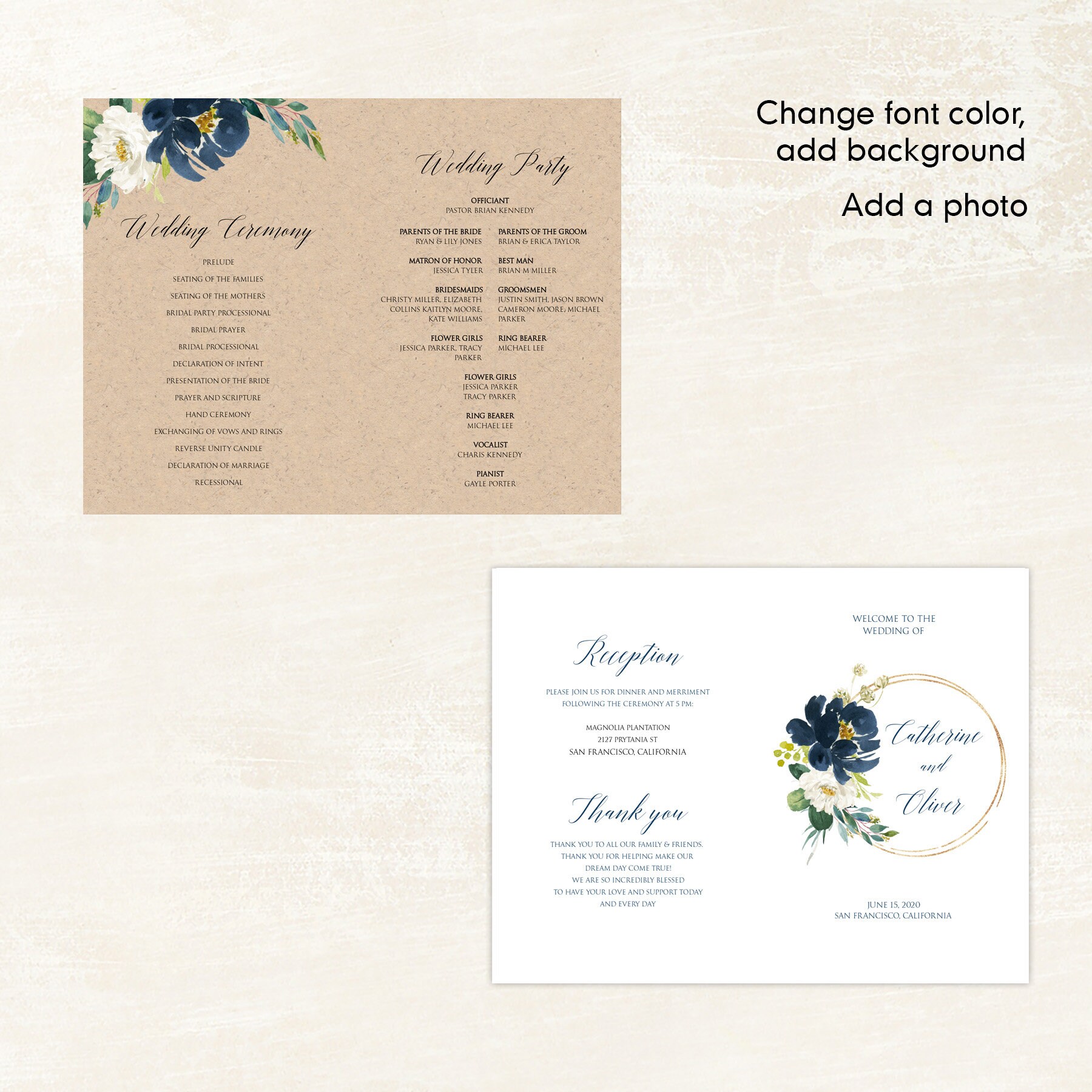 Navy Wedding Program Template Folded Booklet Navy Ceremony - Etsy