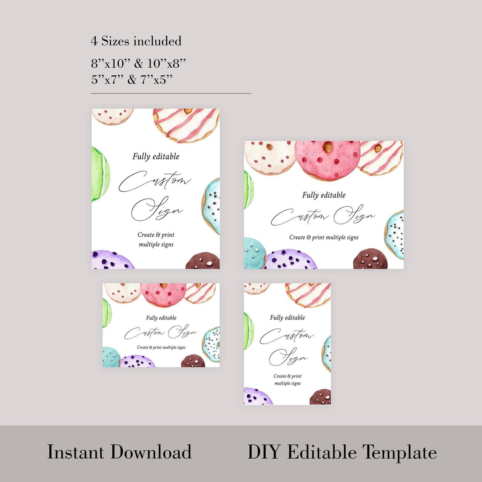 Donut Custom Sign Unlimitet Sign Template Fully Editable Sweets Sign ...
