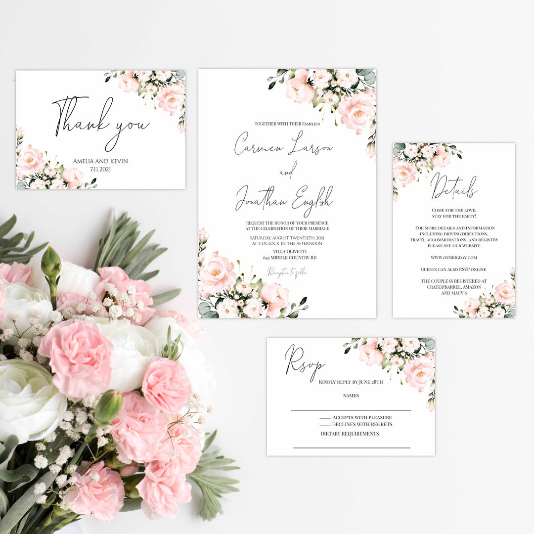 Blush Wedding Invitation, Printable Invitation, Floral Wedding ...