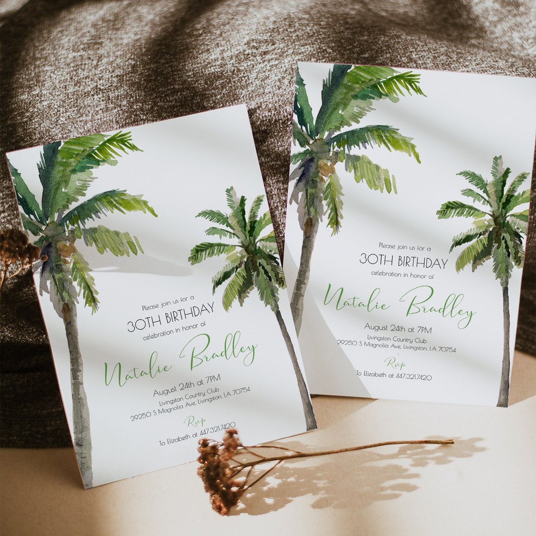 Palm Tree Birthday Invitation Template, 100% Editable, Printable, 30th ...