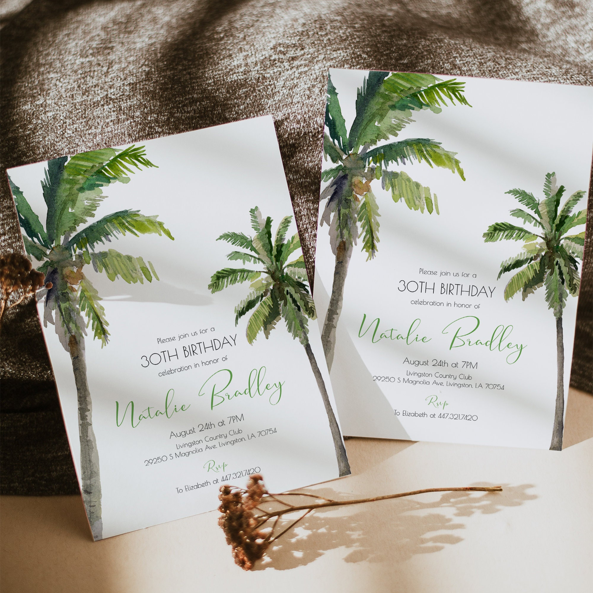 Palm Tree Birthday Invitation Template 100% Editable - Etsy