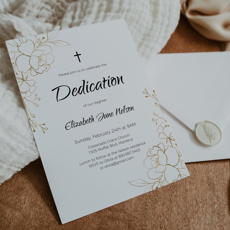 Gold Dedication Invitation Template Girl Dedication Invite - Etsy
