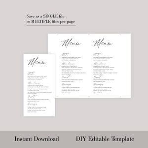 Modern Menu Card Template, Simple Menu, Minimal Wedding Menu, 100% ...